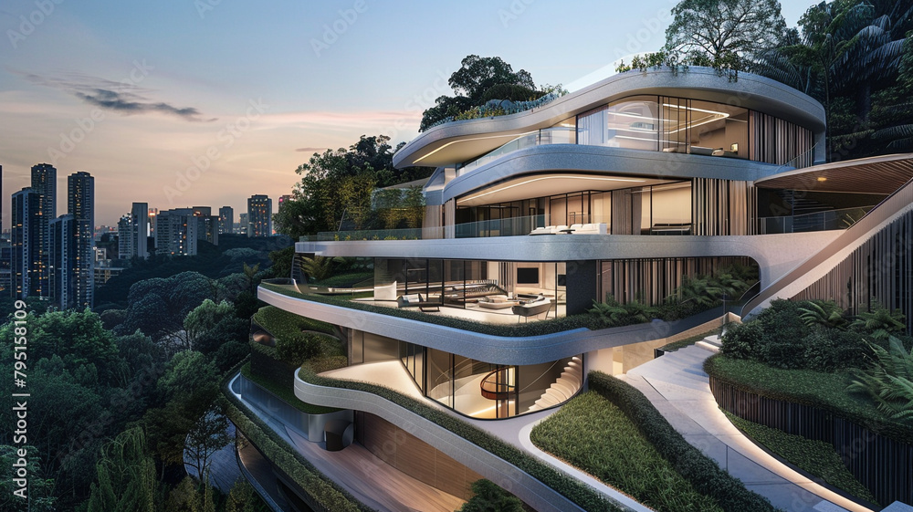 An architecturally impressive modern residence with a series of ...