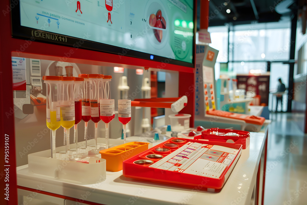 Interactive blood donation process display, with educational materials ...