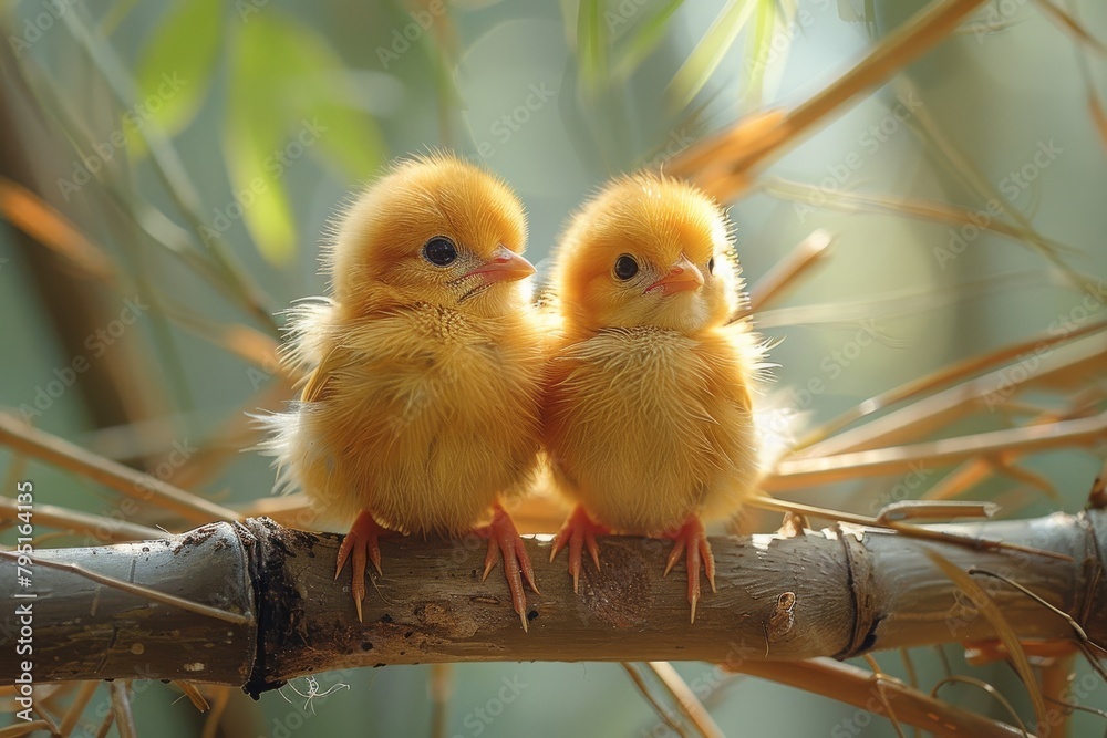 Close up shots of new born yellow baby birds with their mouths open in ...