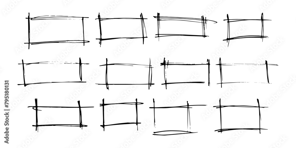 Hand drawn vector frames.Doodles, hand drawn rectangle frames set ...
