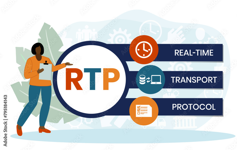 RTP - Real Time Transport Protocol acronym. business concept background ...