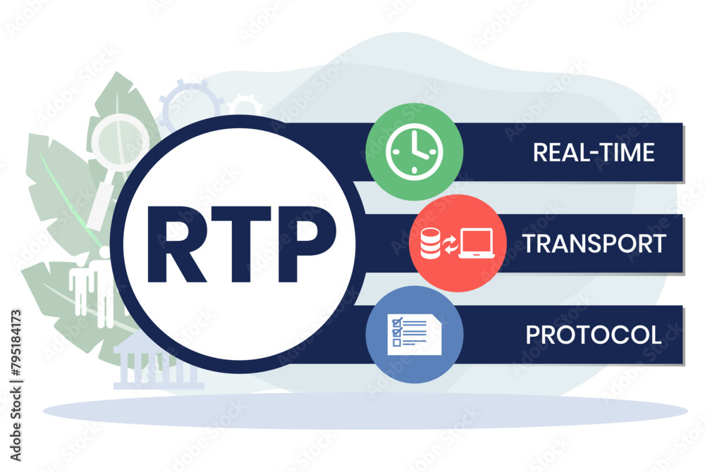 RTP - Real Time Transport Protocol acronym. business concept background ...