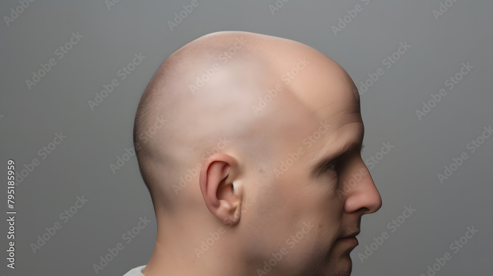 Close-up of man's bold head showing clear signs of a receding hairline ...