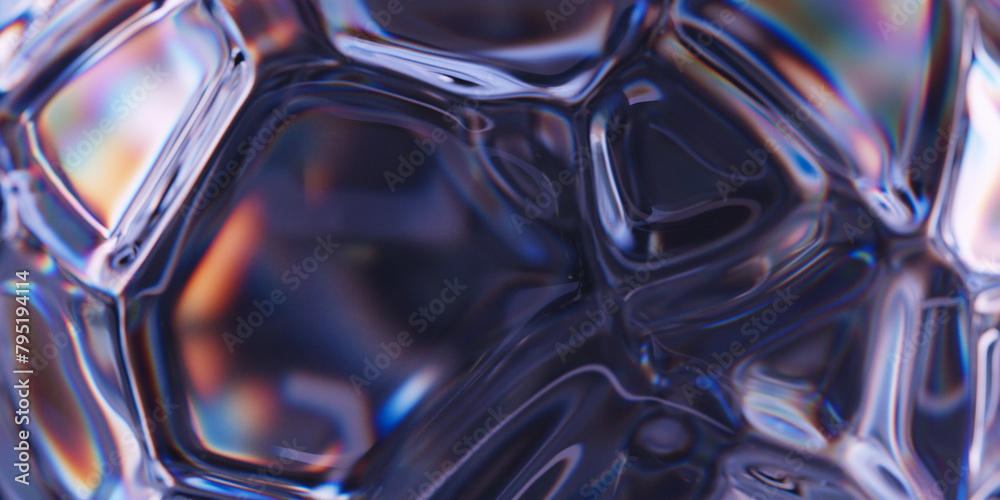Liquid glass or ice cell surface with refraction and dispersion effect ...