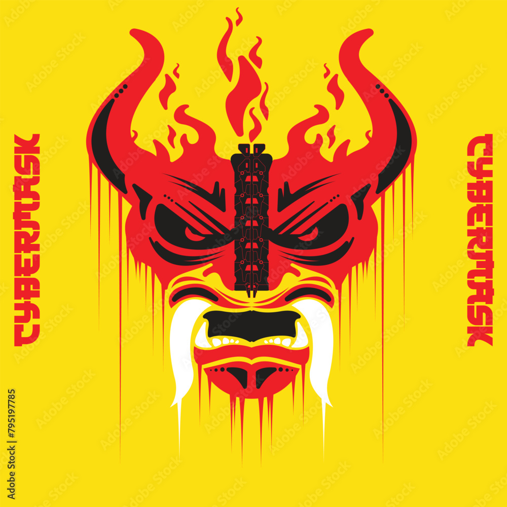 cyberpunk japanese mask devil samurui gaming futuristic template, 2d ...