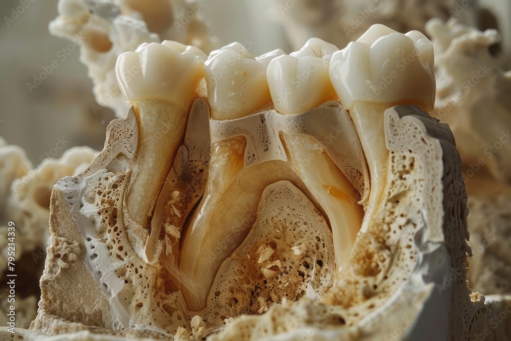 Cross-section of a tooth with advanced caries, exposing the cavity and ...