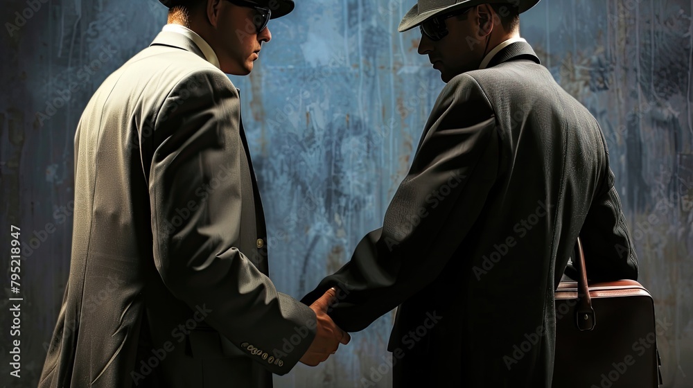 Undercover spy exchanging briefcases with classified intel. Detective ...