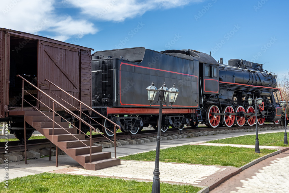 A steam locomotive with a steam power plant using steam engines as an ...
