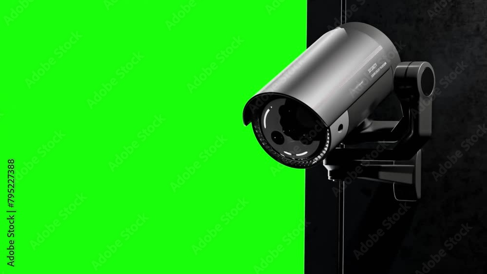 Security CCTV camera In the dark on green screen. Scan the area for ...