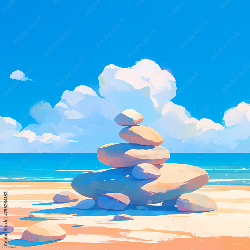 Experience the serenity of a sandy beach with a carefully balanced ...