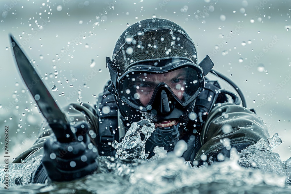 In this intense image, a special forces soldier is depicted amidst a ...