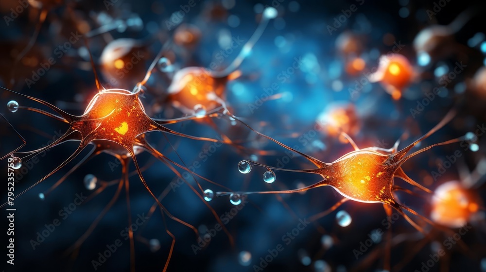 Closeup of a digital model of a motor neuron, highlighting synaptic ...