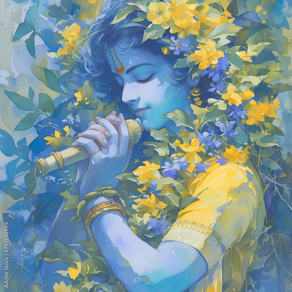 Immersive Artistic Rendering of the Divine Entity, Lord Krishna, in a ...