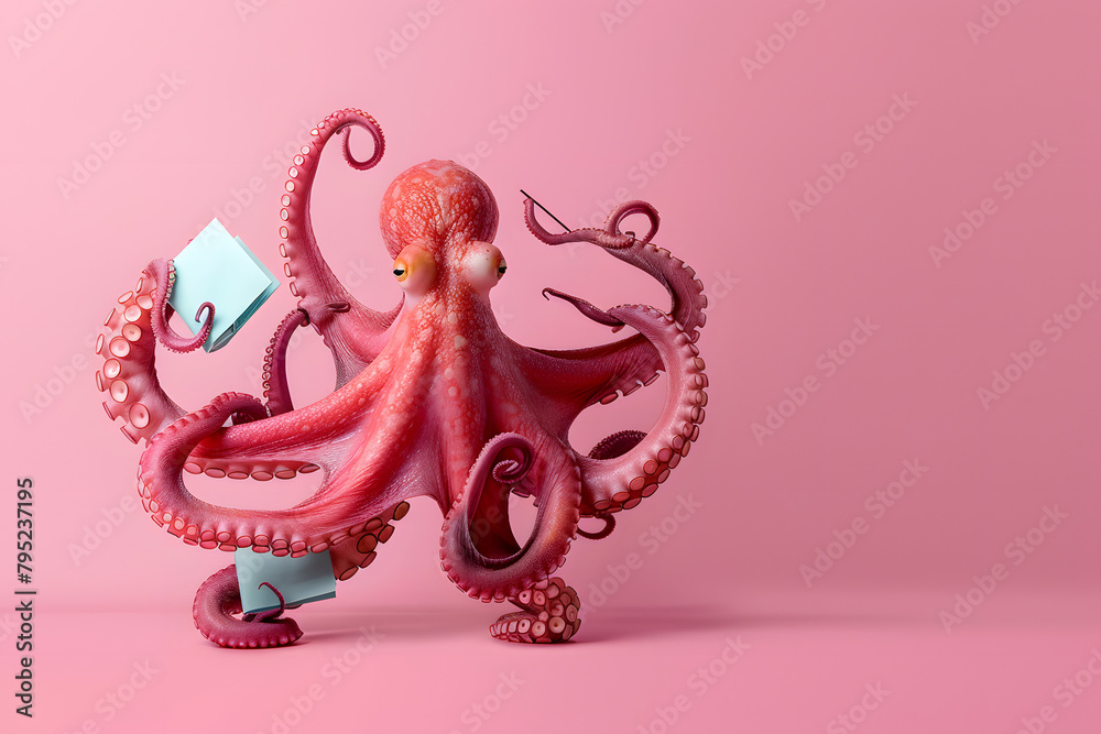 A meticulous octopus as a multitasking office manager, juggling several ...