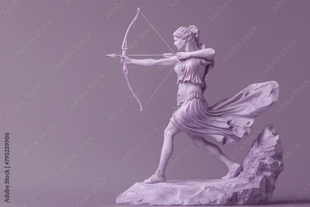 A sculpture of a Greek huntress with a bow, poised and focused ...