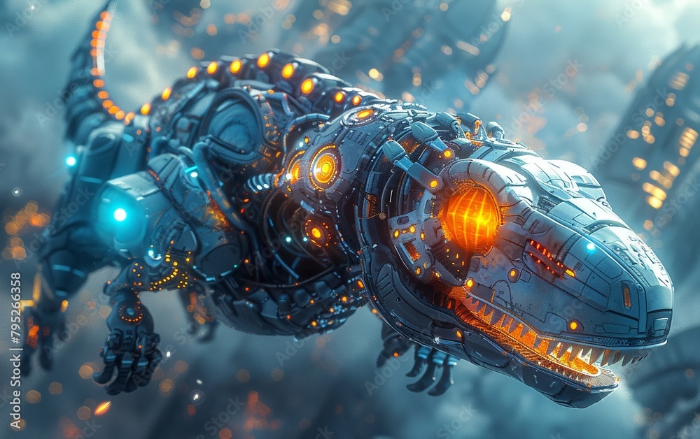 An advanced robotic T-Rex equipped with laser vision and rocket ...