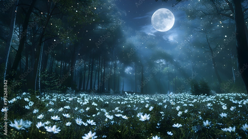 Moonlit Meadow Rare Moonflowers Blooming Under the Silvery Glow of a ...