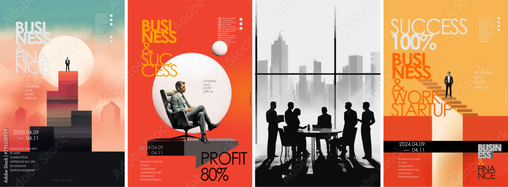 BaFinance, success and business. Vector business people standing and ...