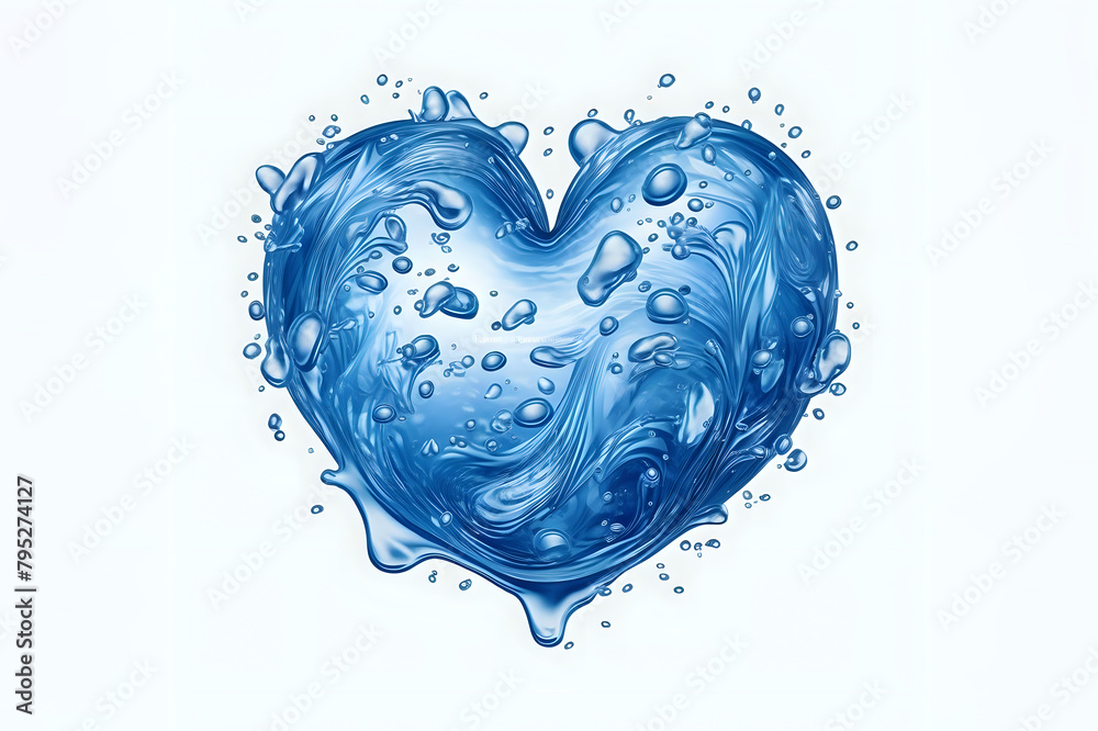 Liquid Heart Shape with Water Splashes. Illustration of a heart made of ...