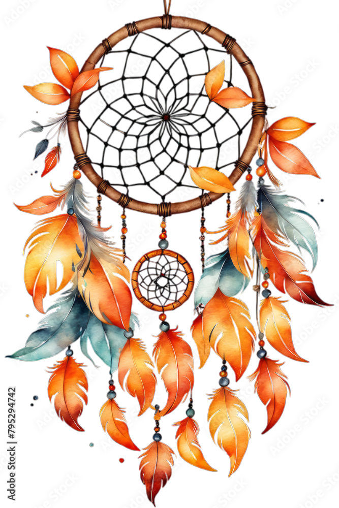 Air Patterns: Painting of a magical dream catcher in watercolor hues ...