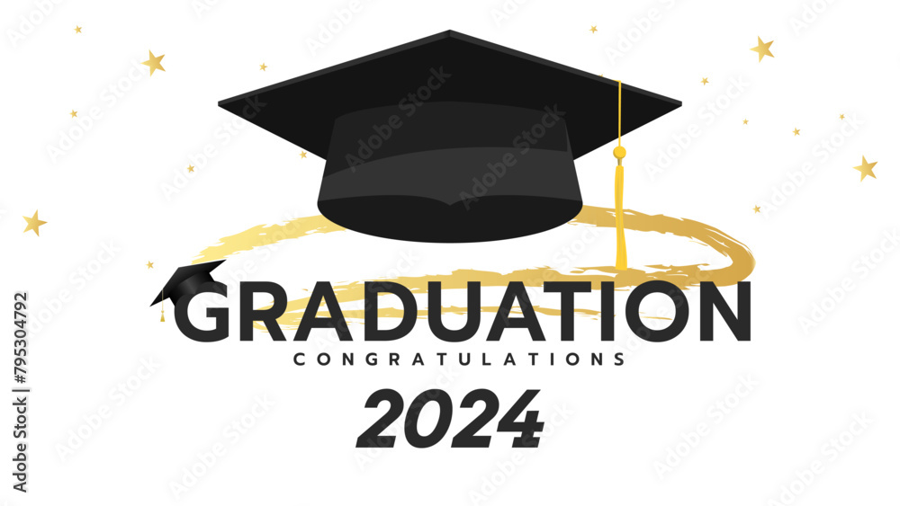 Graduation 2024 with cap on white background. Template for graduation ...