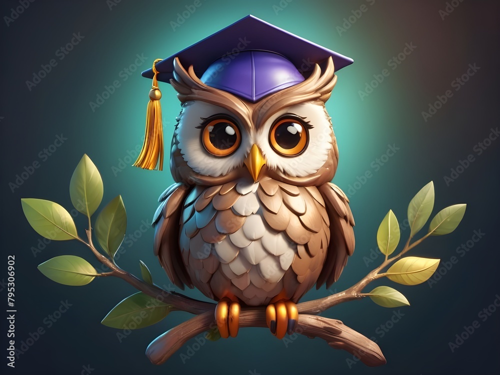 Kindergarten graduation medal, cartoon owl wearing a graduation cap ...