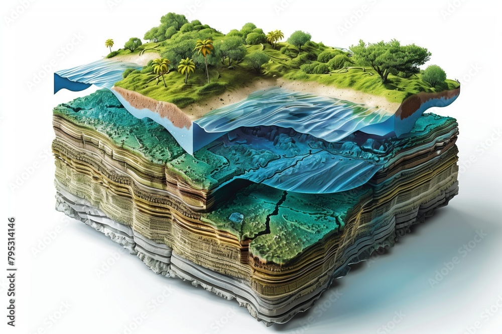 Geology, layers, plates, tectonics section. Schematic abstract view of ...