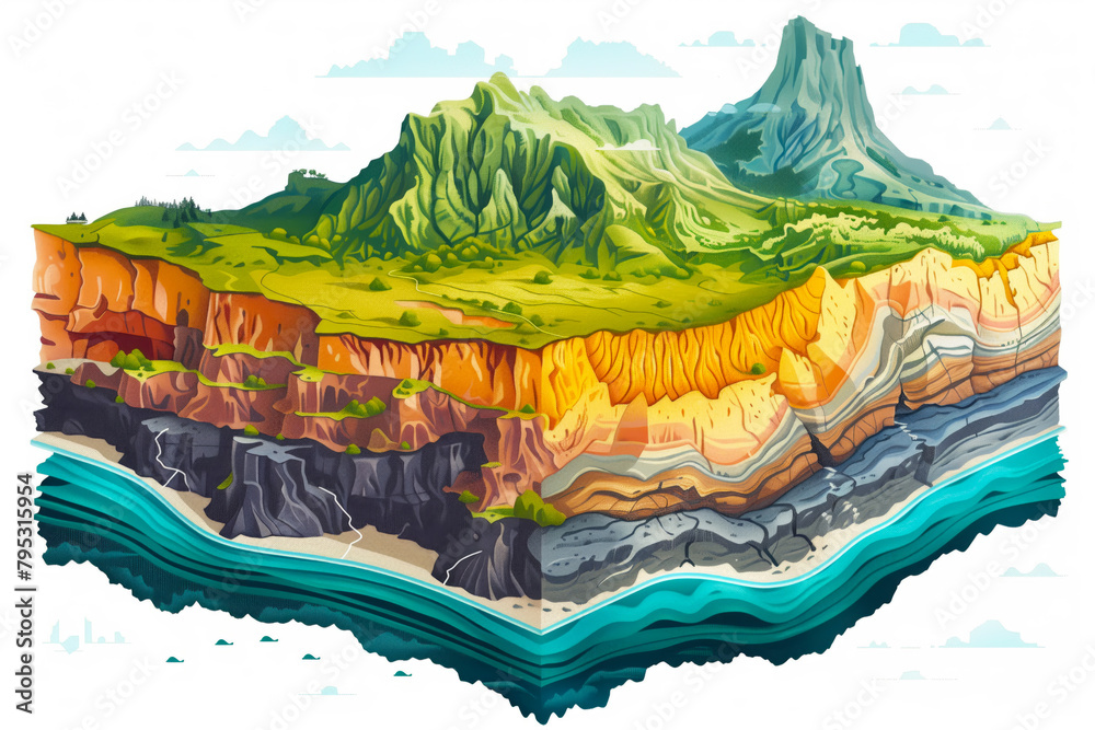 Geology, layers, plates, tectonics section. Schematic abstract view of ...