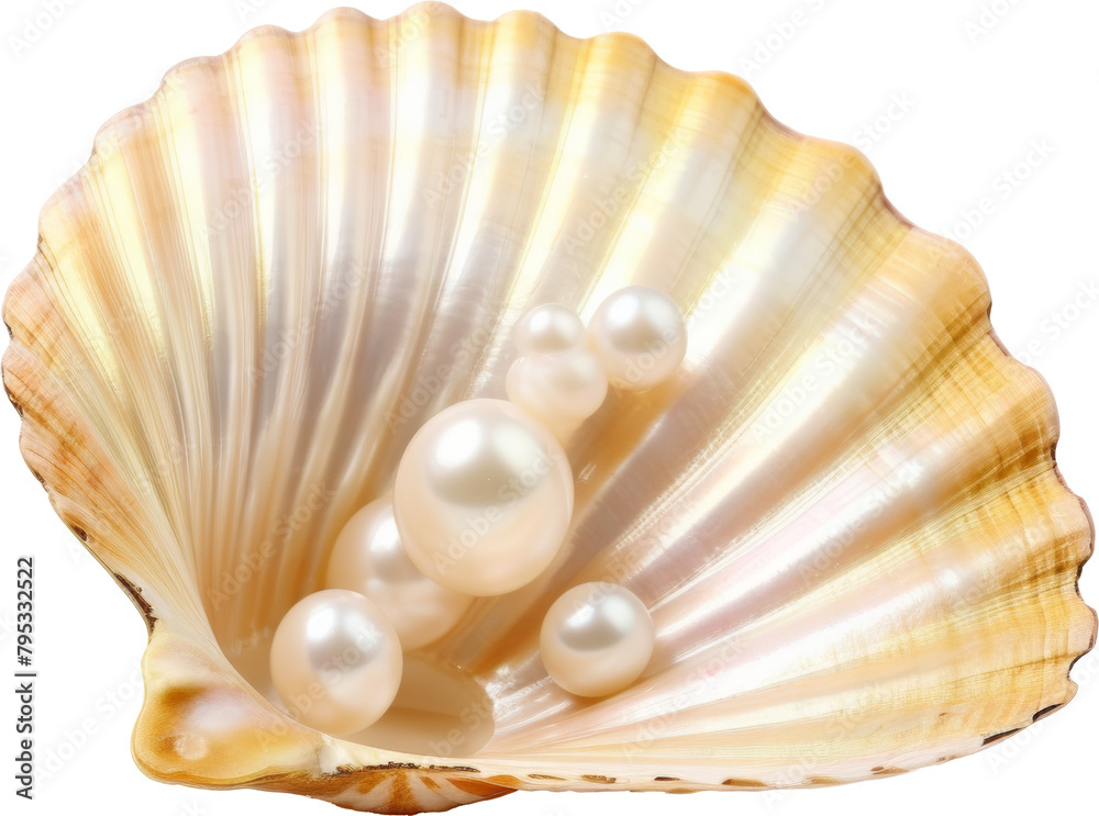 golden shell with white pearl,pearl with seashell made of gold isolated ...