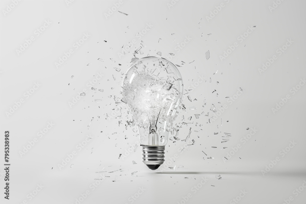 Photorealistic transparent light bulb standing vertically on a table ...