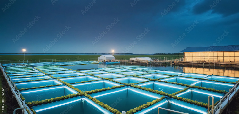 Aquaculture farm,Shrimp farm, prawn farming with oxygenation water near ...