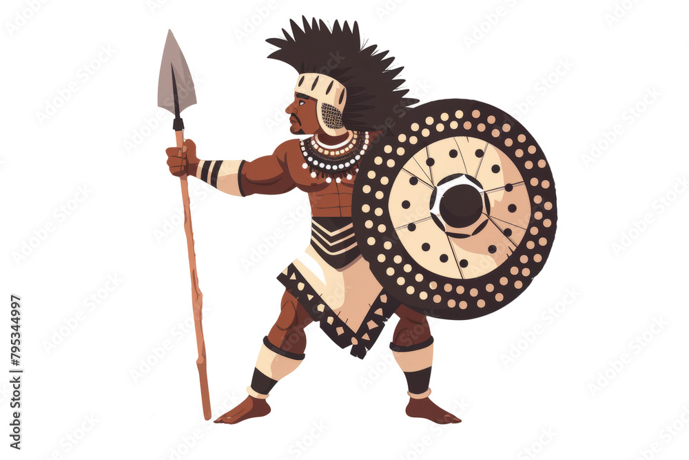 Zulu Impi: A powerful Zulu warrior, armed with an assegai and wearing a ...
