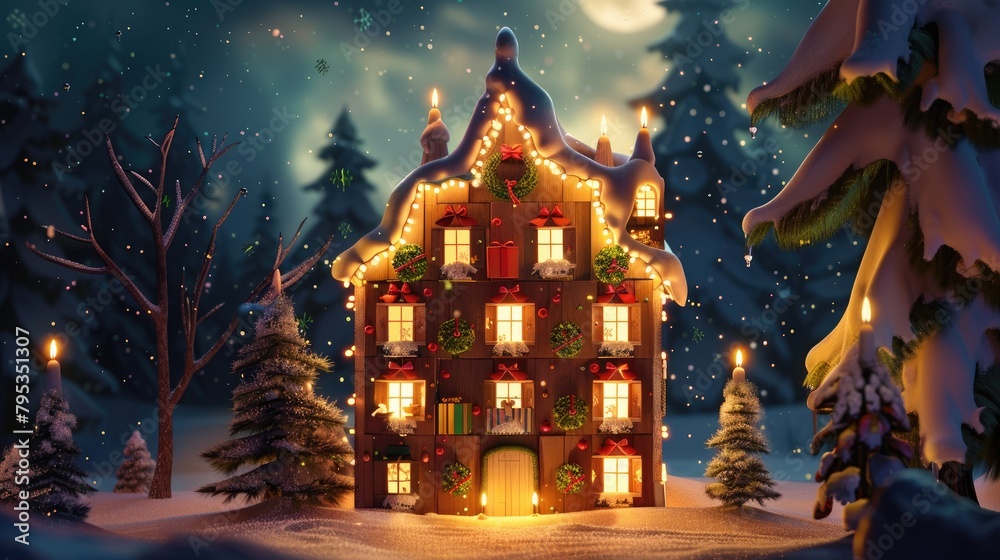 Animated 3D advent calendar with doors opening to reveal daily ...