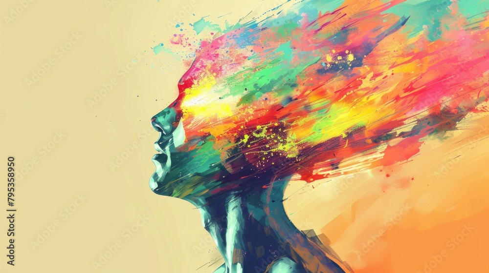 Marker style illustration of man with light dispersion in his head. The ...