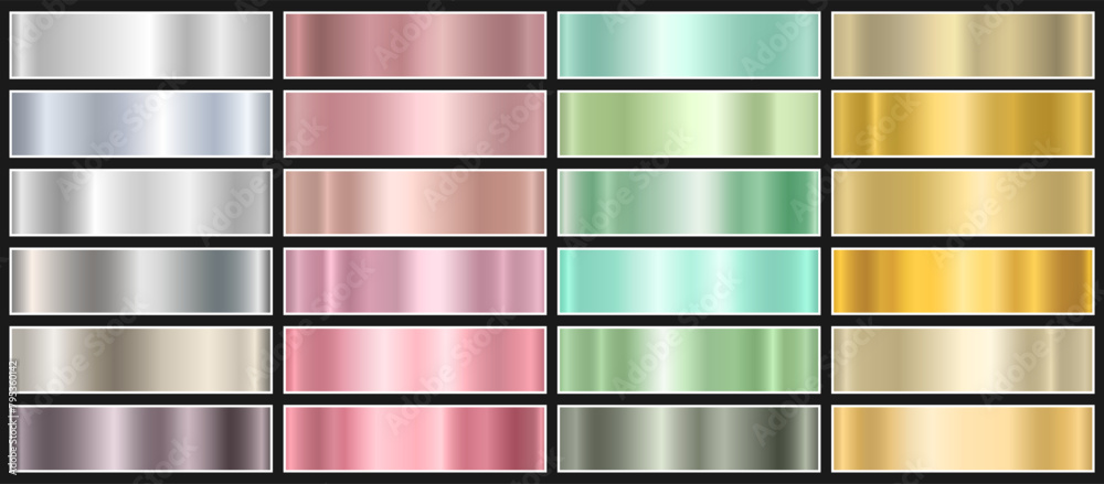 A set of colored gradients on a white background. Metallic gradient ...