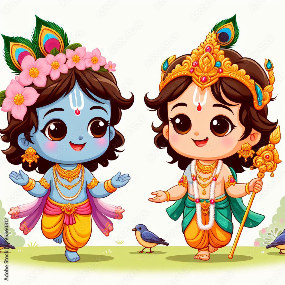 Lord Krishna kid cartoon character sticker Stock Illustration | Adobe Stock