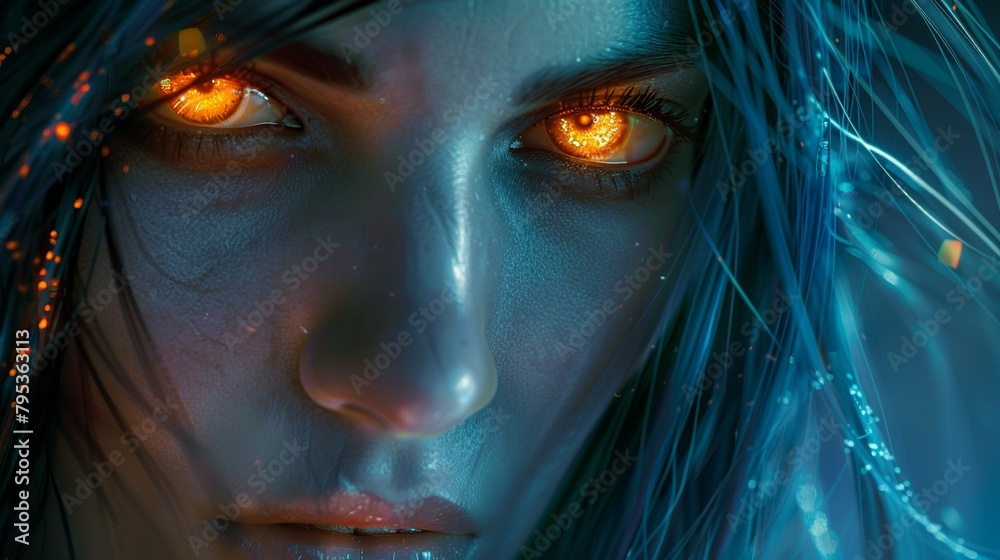fantasy video game art style screen shot of the face and eyes of an ...