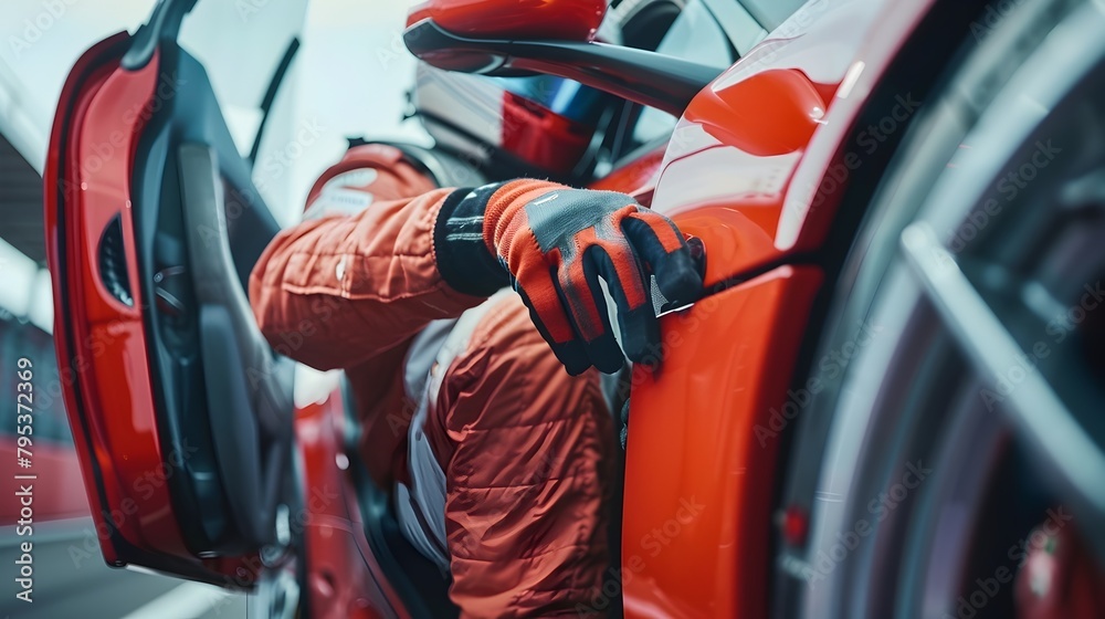 Race Car Driver Gearing Up in Full Regalia, Prepared for High-Speed ...