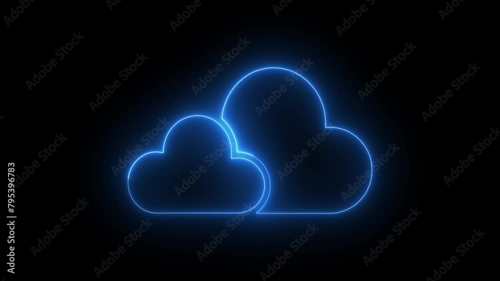 Neon Light Cloud Animation. Isolated Shape Glowing Neon Light. Isolated ...