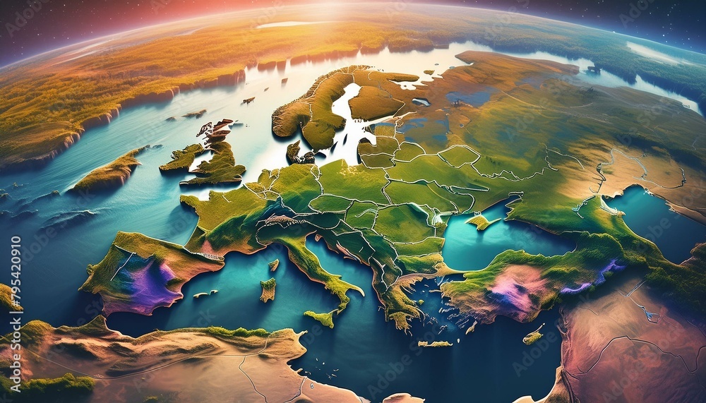 Europe green map illustration with country borders as illustration for ...