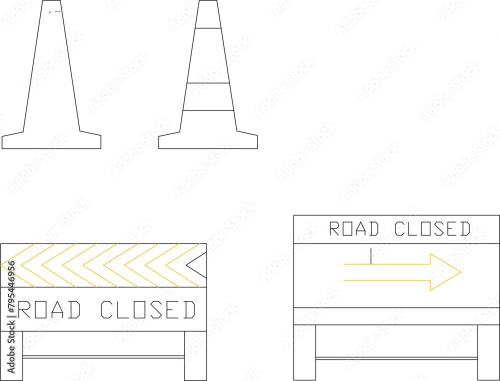 Vector sketch illustration design drawing of road closure sign for ...