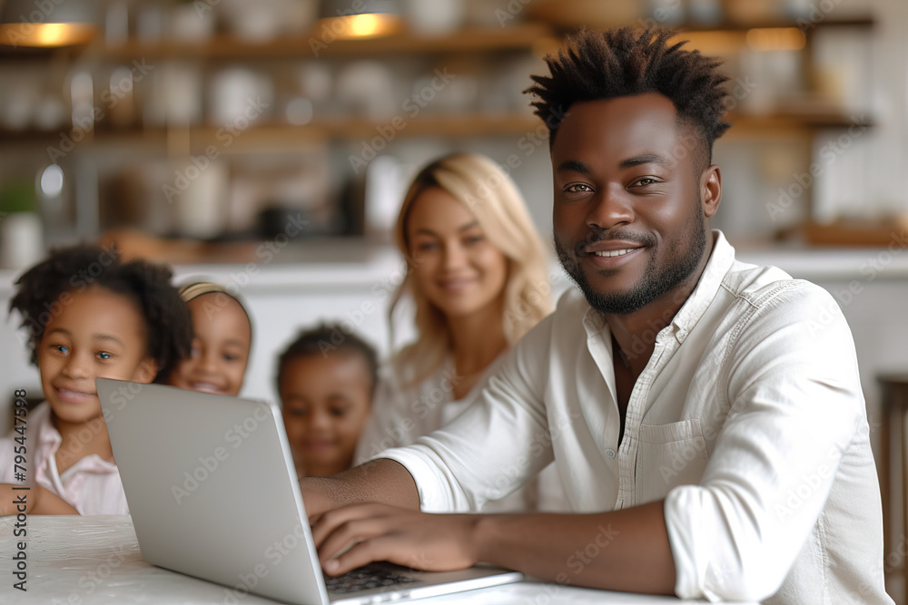 Young Black parent dad working from home office, African American ...