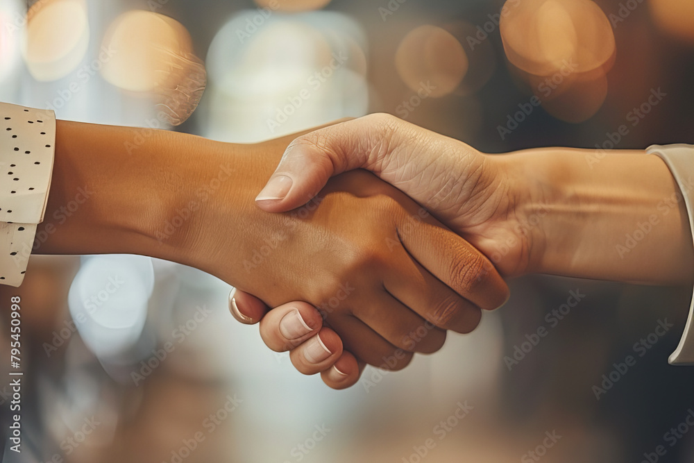 A close-up image capturing a handshake between individuals of different ...