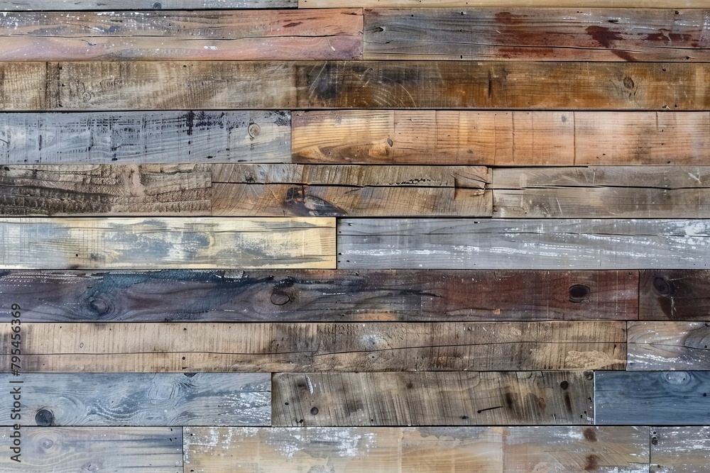Reclaimed timber panel texture background with recycled wood planks and ...