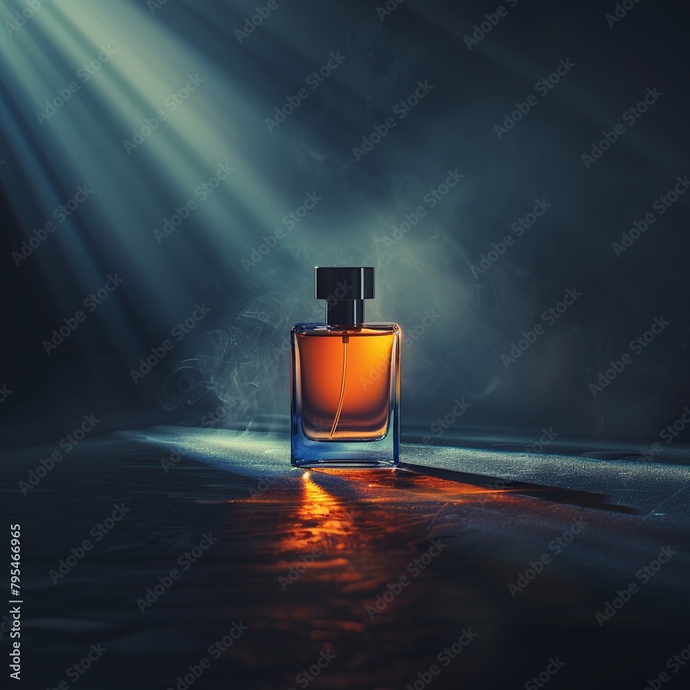 An atmospheric image of a mens perfume bottle, surrounded by a ...
