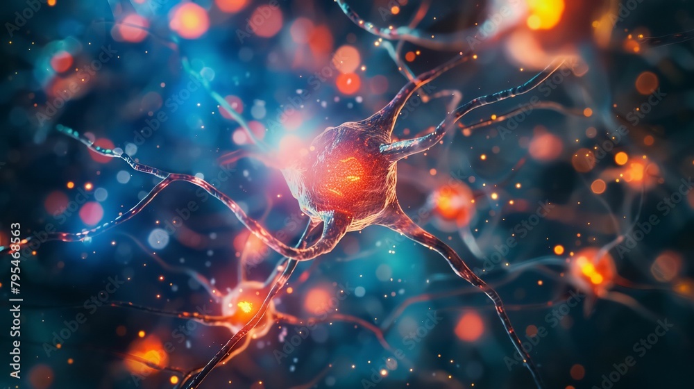 Neuron communication and brain activity. Action potential, impulse ...