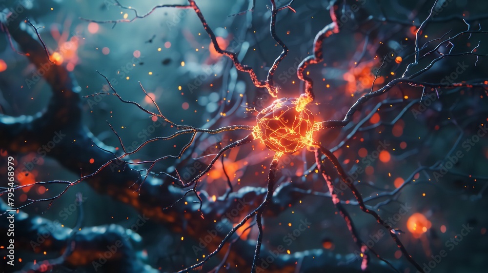 Neuron communication and brain activity. Action potential, impulse ...