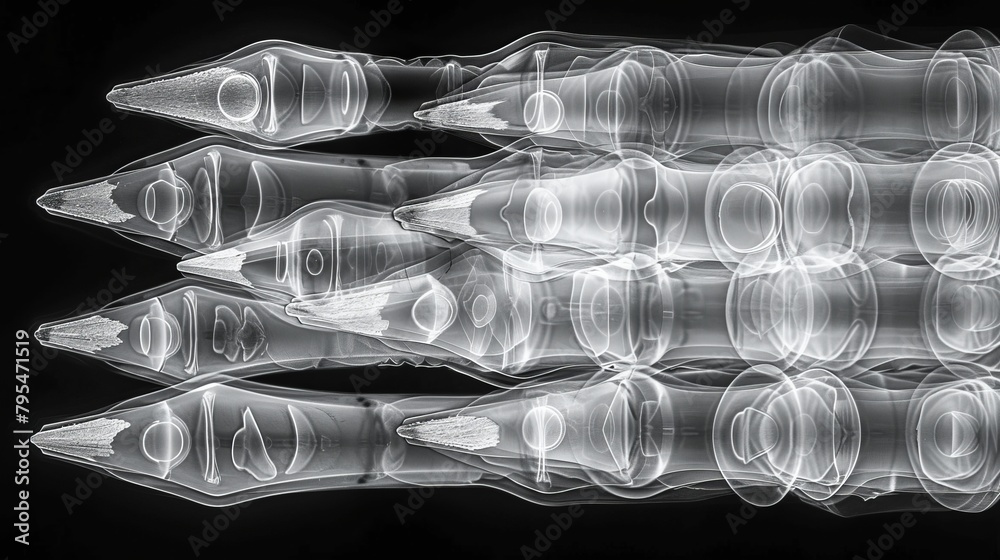 X-ray scan of a bundle of pencils, showing the graphite cores and ...