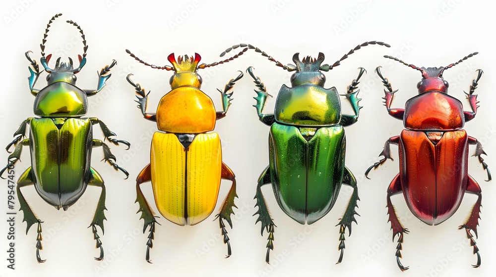 Rainbow beetles isolated on white. Different color forms stag beetles ...