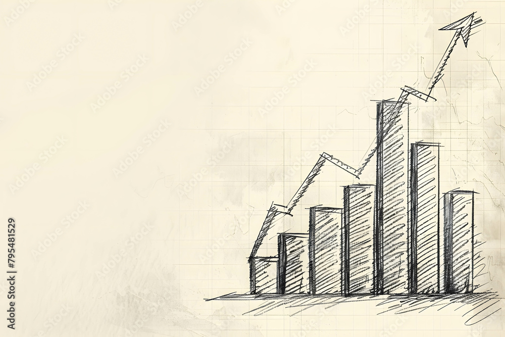 Sketch of bar chart or histogram and arrow upward showing profit and ...
